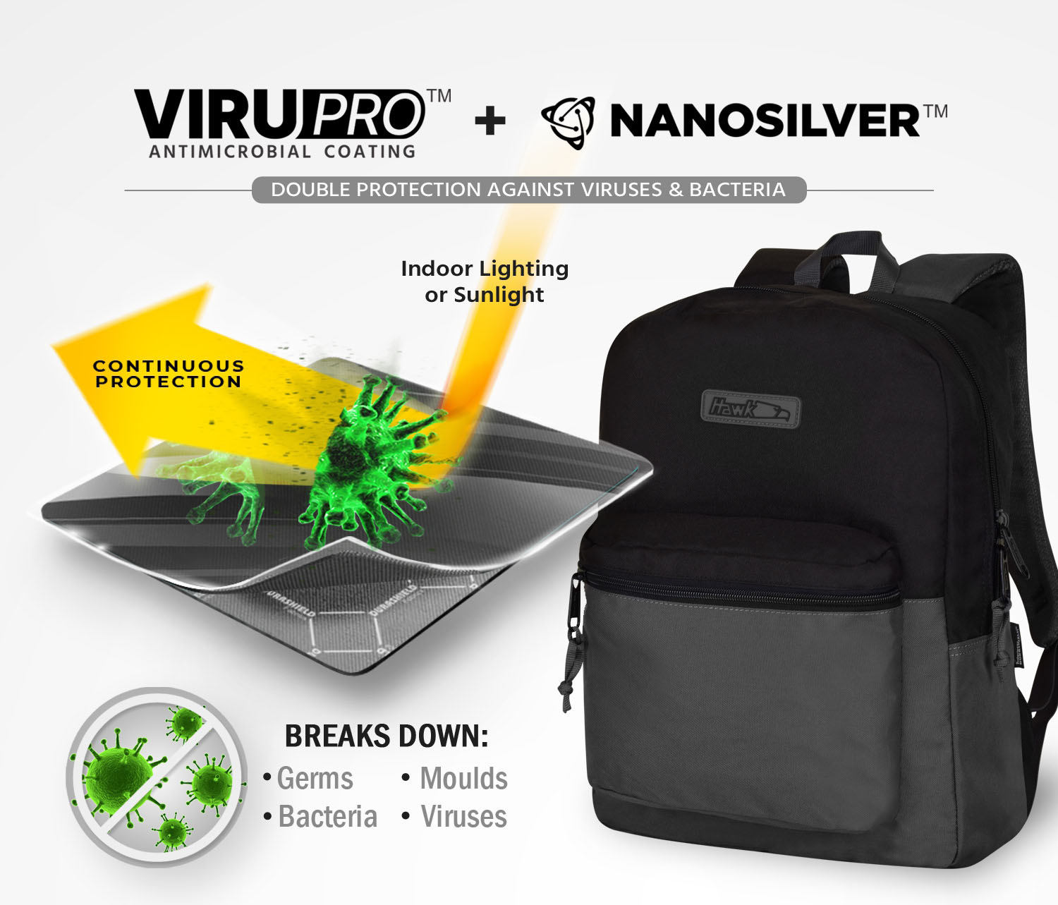 [19 Colors] Hawk 5453 Backpack with VIRUPRO Anti-microbial protection ...