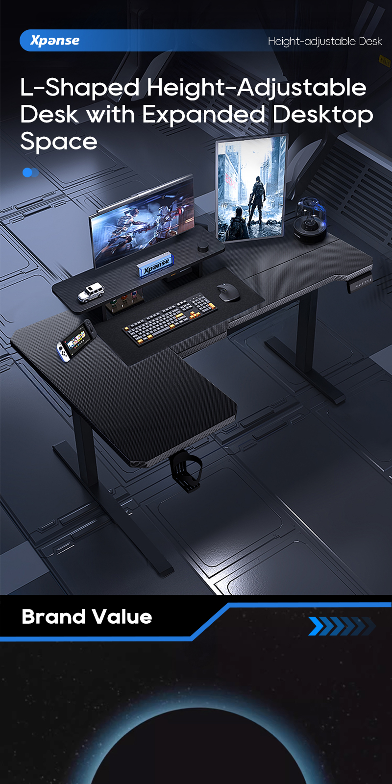 Xpanse Electric L-Shaped Office Table Corner Standing Computer Table ...