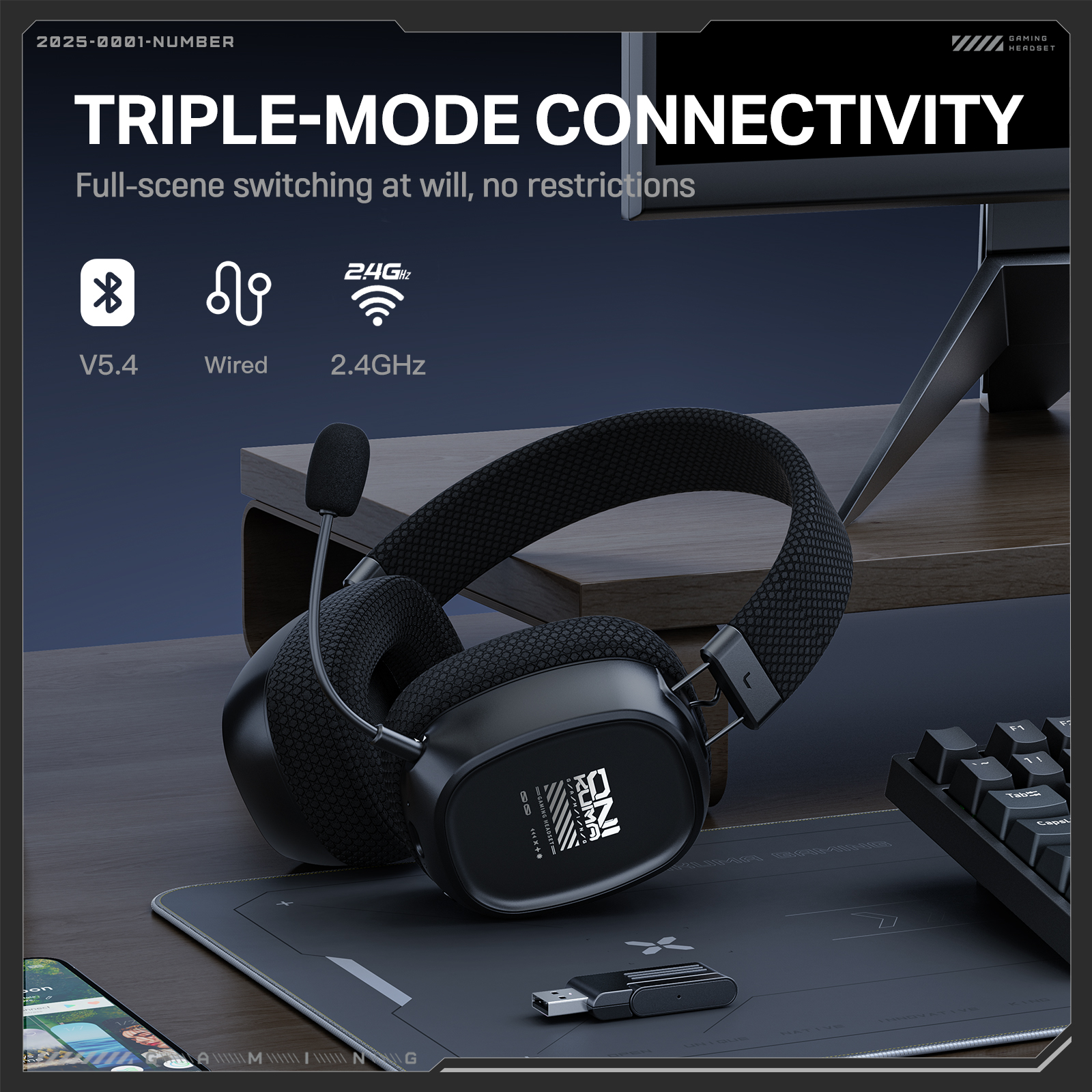 ONIKUMA GT839 Three Mode 2.4G Wireless Bluetooth Wired Head-mounted ...