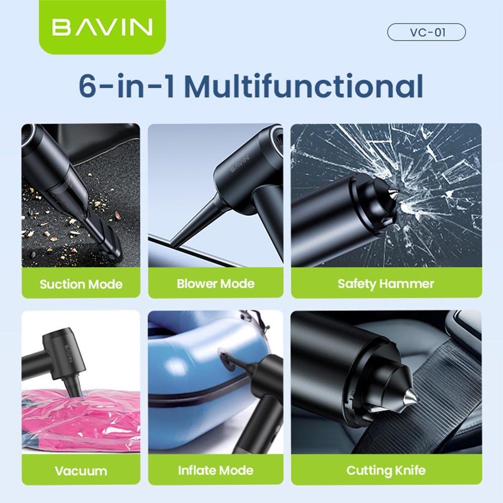 BAVIN VC01 2000mAh 6 in 1 Handheld Wireless Vacuum 6000Pa Suction Wet & Dry Use for Home & Car ...