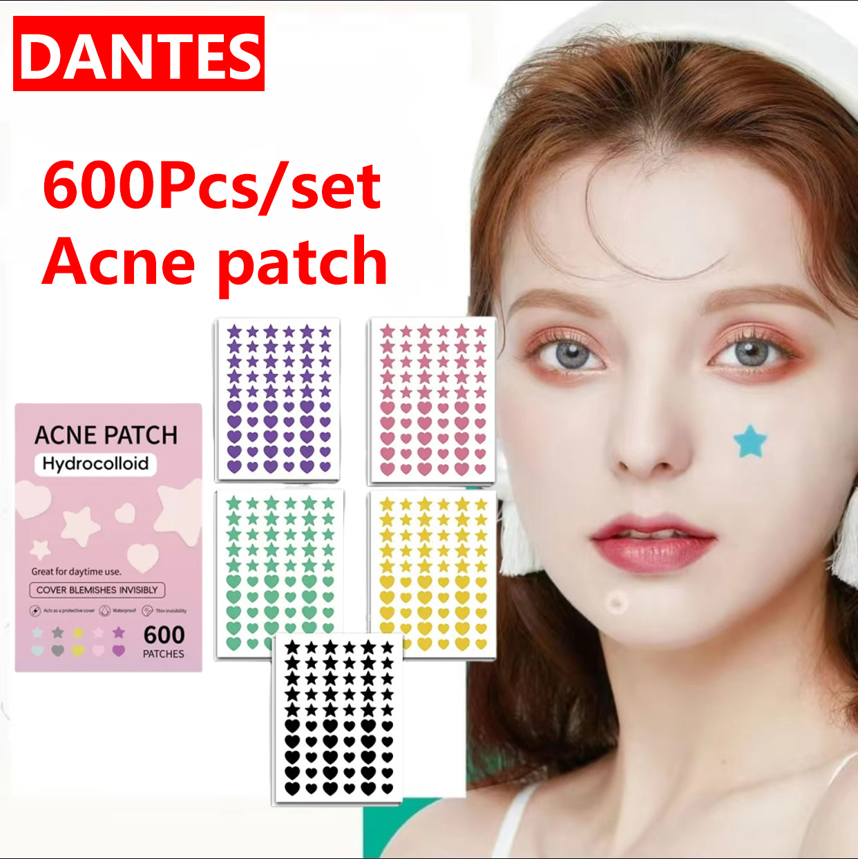 300pcs/600pcs Colorful Heart Star Shaped Acne Patch Breathable Acne ...
