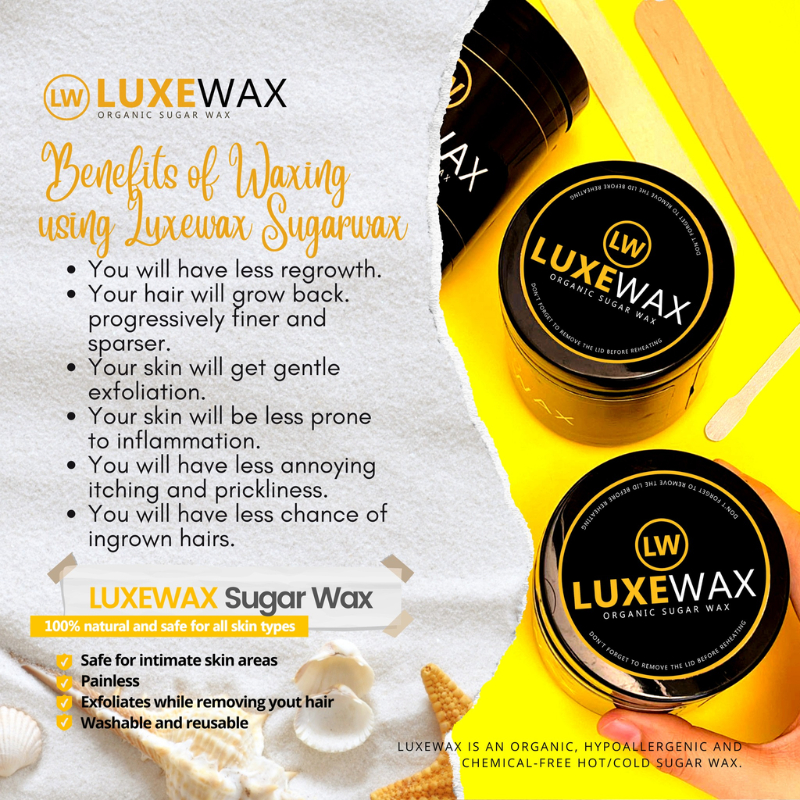 Luxe Wax Organic Sugar Wax Kit with Sunflower Oil & Strips for Gentle ...