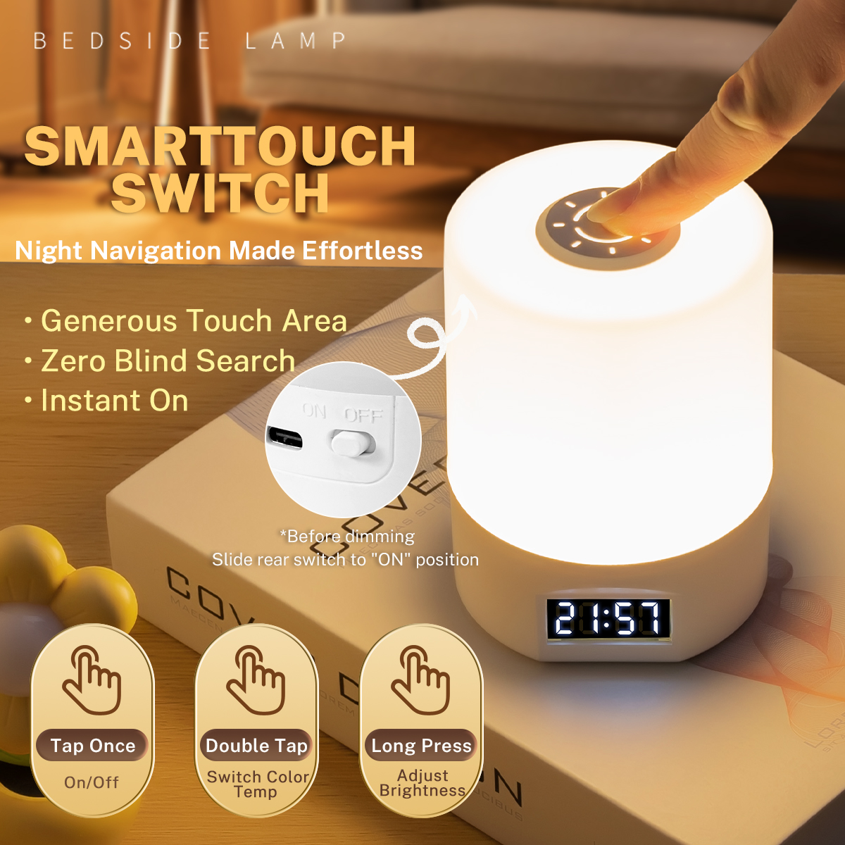 Dimmable Night Lamp LED 3Colour Touch Lights USB Dim Light Small ...