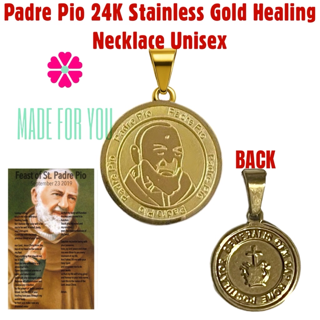 Padre Pio 24K Stainless gold Healing Nagpapagaling Medalion Necklace ...