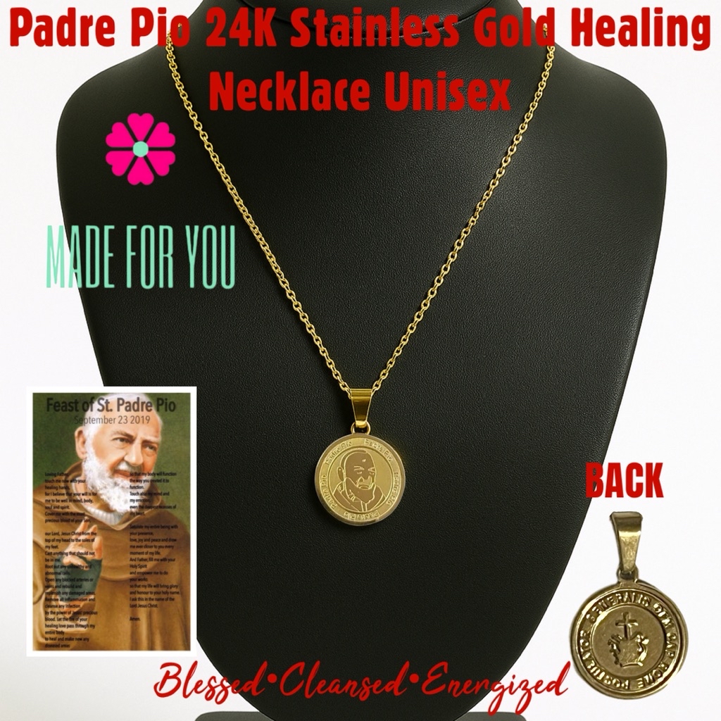 Padre Pio 24K Stainless gold Healing Nagpapagaling Medalion Necklace ...