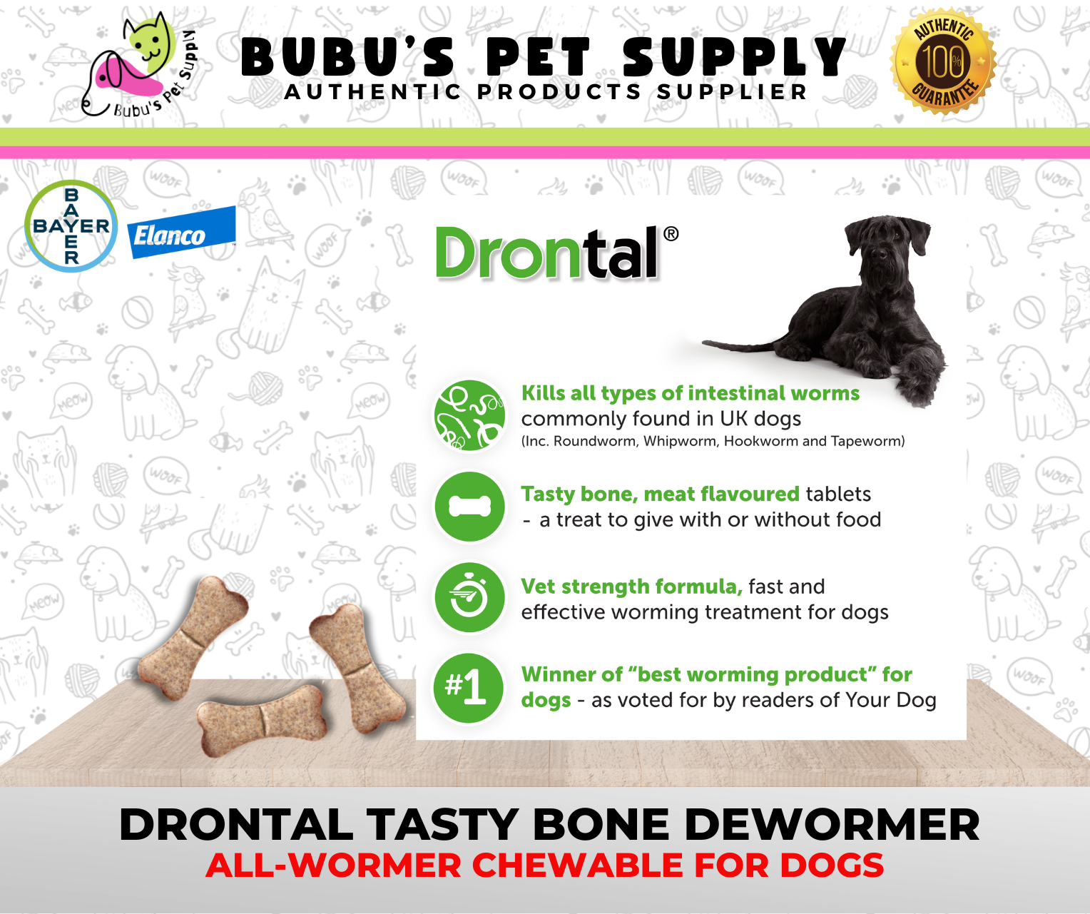 DRONTAL TASTY BONE CHEWABLE DEWORMER FOR DOGS AUTHENT!C PER TAB ...