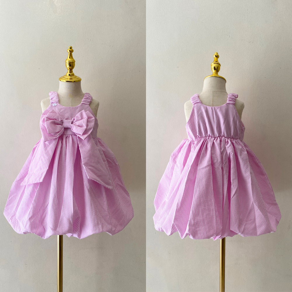 Cute Balloon Style Dress for Kids Girl with Big Bow for 1-7 Yrs Old for ...