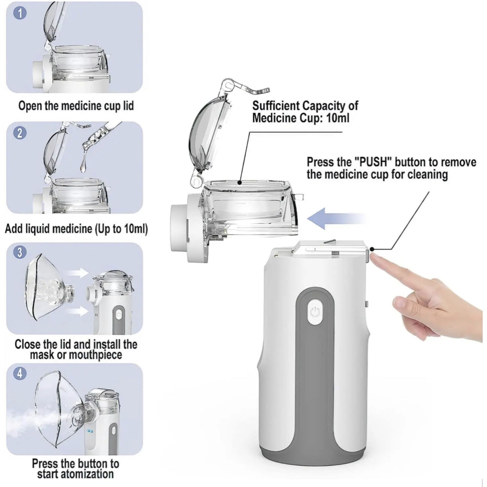 Surgitech GRAY Portable Ultrasonic Mesh Nebulizer for Asthma Kids and ...