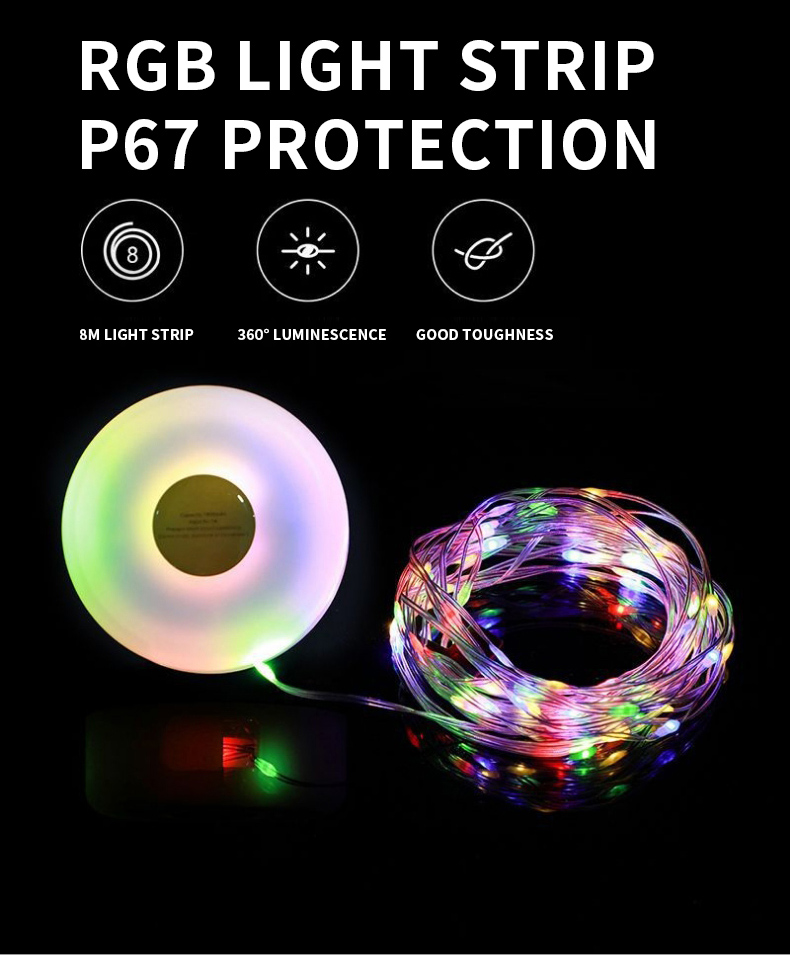 LED lights strip camping light rechargeable Waterproof 8 meter Stowable ...