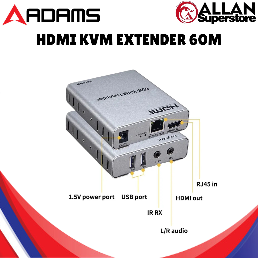 ADAMS KVM Extender 60M HDMI Extender KVM 4K 1080p 2K 3K with USB Port ...