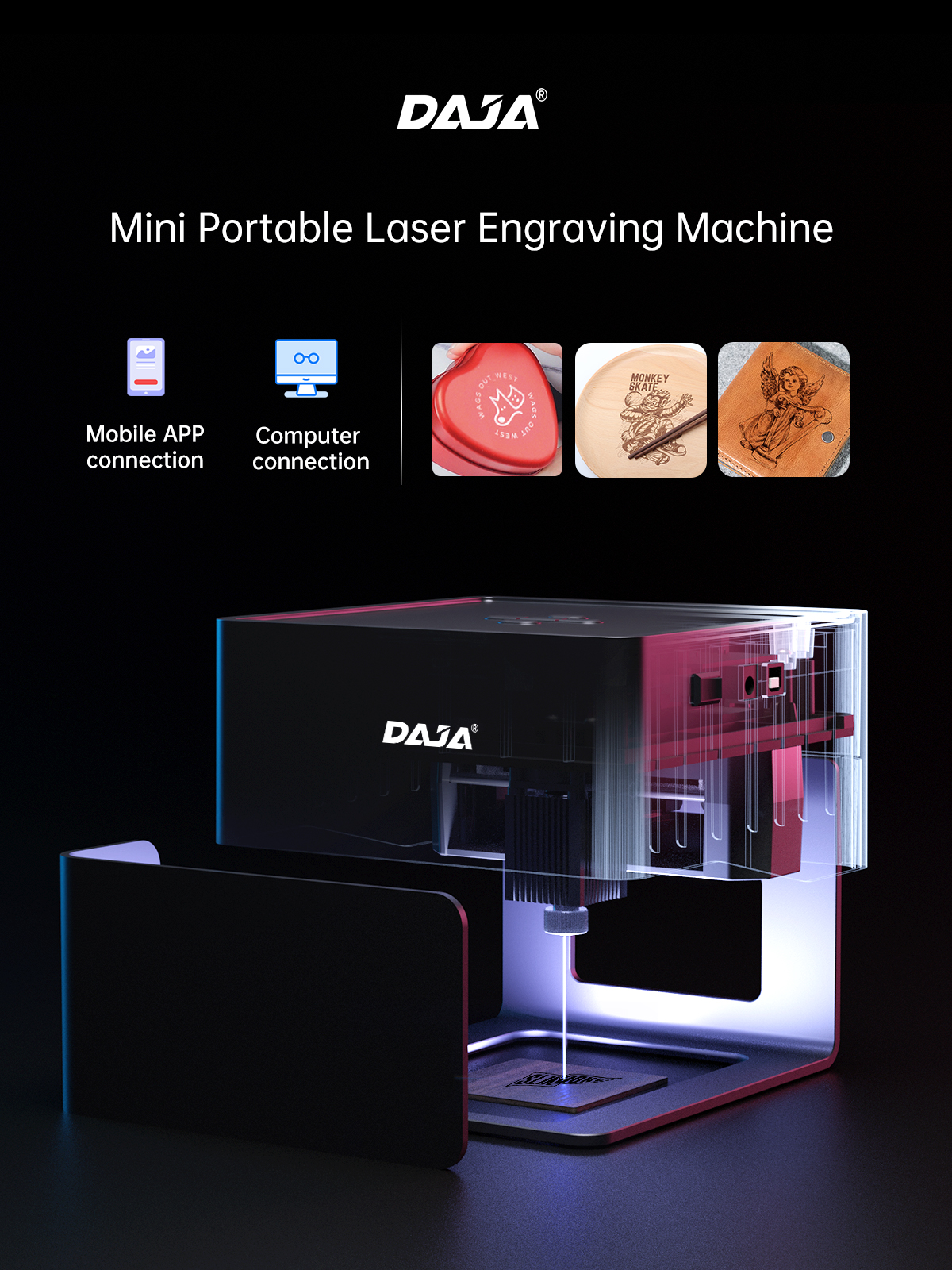 DAJA DJ6 Laser Engraving Machine Portable Marking Printer Woodworking Engraving Acrylic Cutting ...