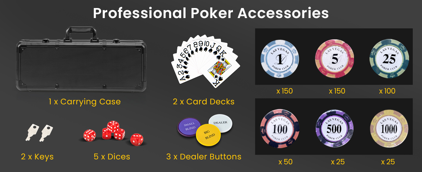 Poker Chips, 300pcs/500pcs 14g Clay Poker Chips with Aluminum Case for ...