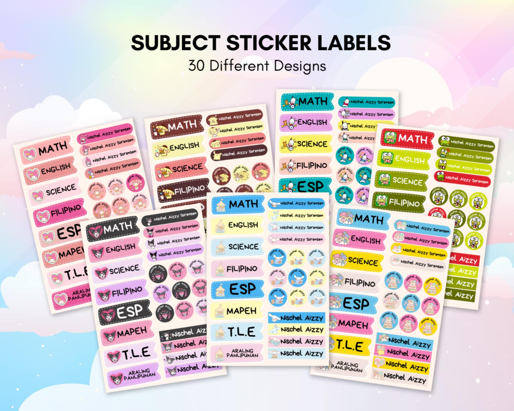 Personalized Name & Subject Sticker Label - Waterproof & Scratchproof ...