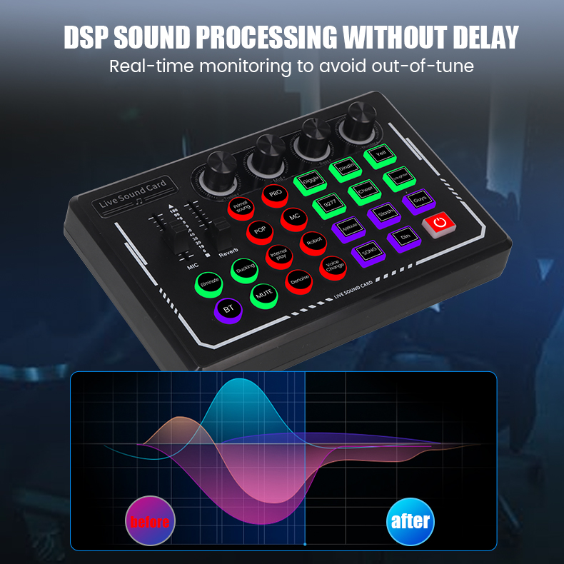 RAYHAYES RJ-F3 Sound Card Audio Usb External Mixer Bluetooth Mic For ...