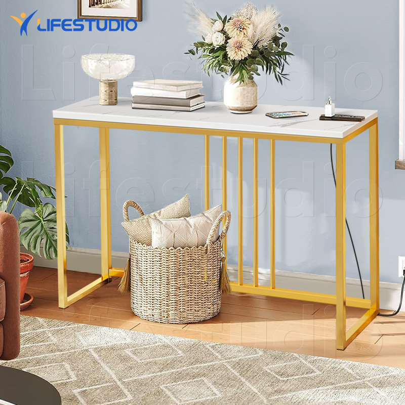 Life Console Table Nordic Modern Entryway Table with Gold Metal Legs ...