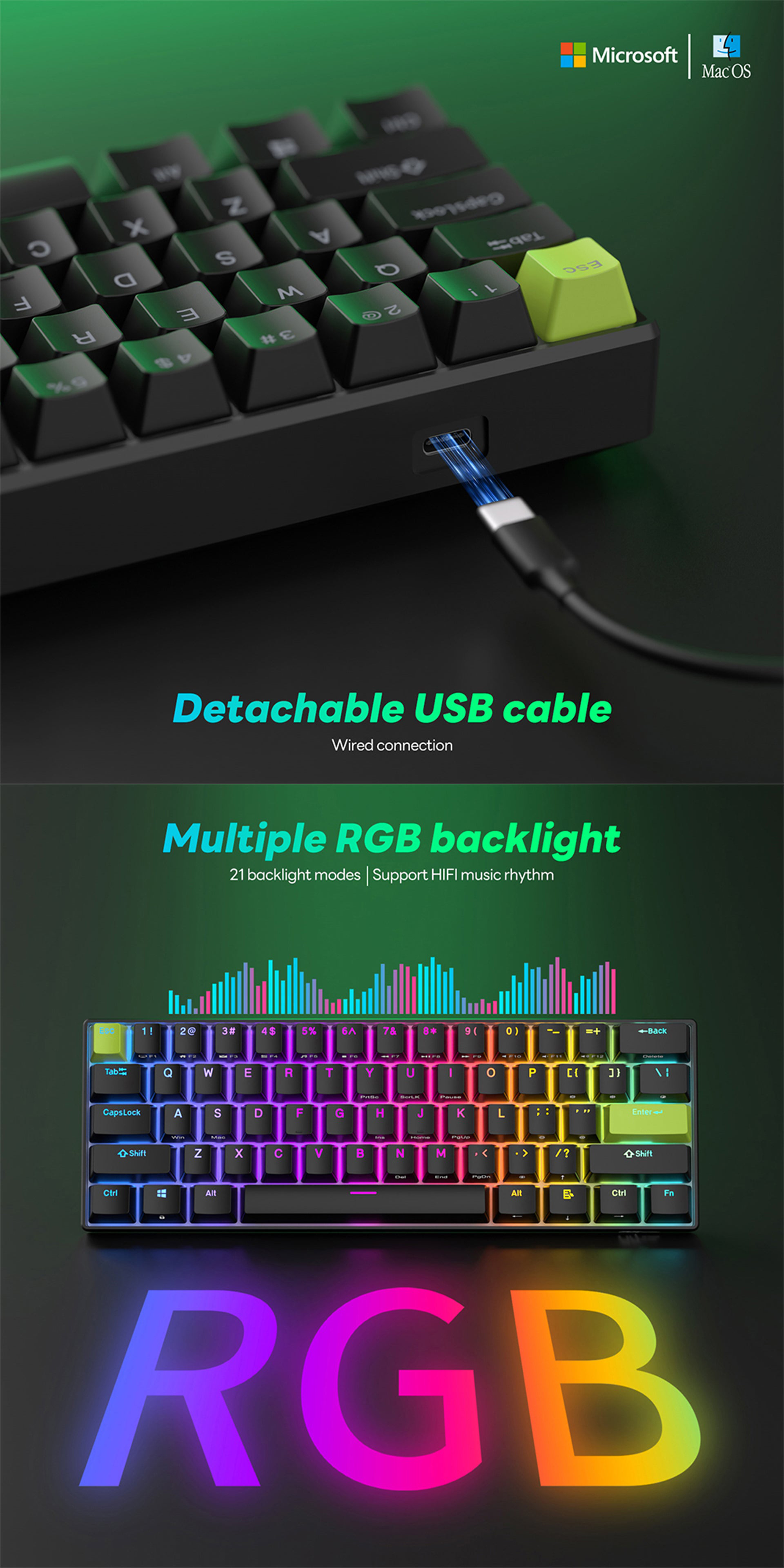 Royal Kludge RK-C61 Single-Mode RGB 61 Keys Hot Swappable Magnetic ...