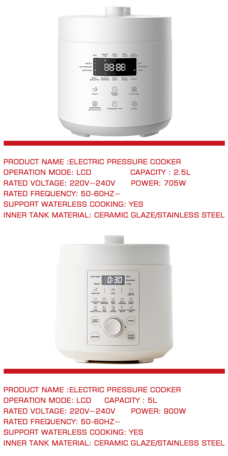 LAHOME Smart Electric Pressure Cooker 2.5L/5L Versatile Multi-Cooking ...