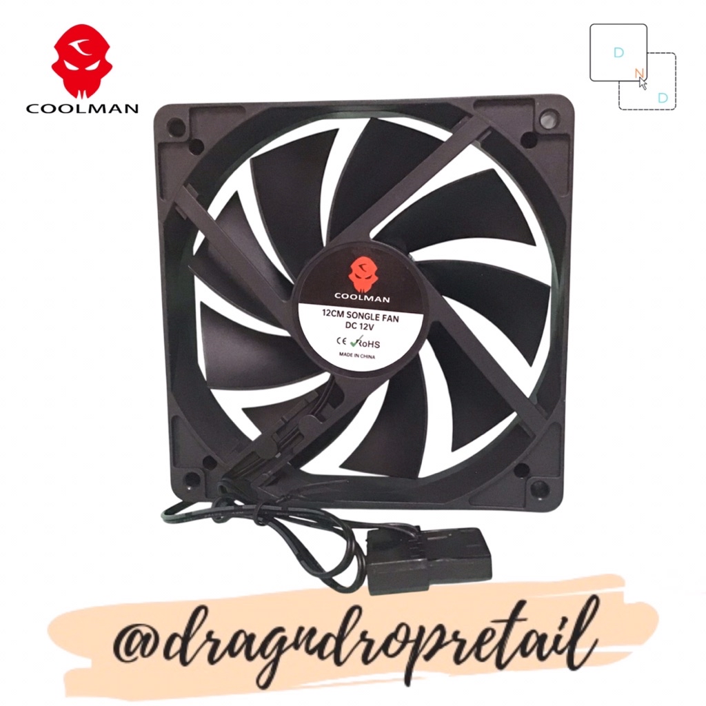 COOLMAN 120mm Chassis Fan Cooling Case Fan Black, 4-Pin Molex Connector ...