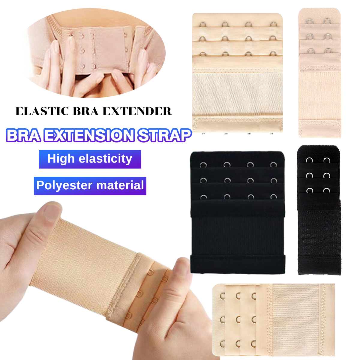 W.A. Ladies Elastic Bra Extender Extension Strap 2/3/4 Hooks | Shopee ...