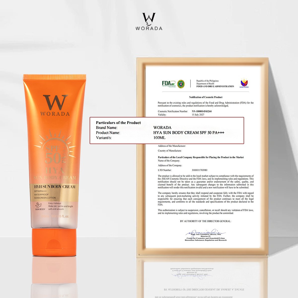 WORADA HYA BODY CREAM Whitening SPF50【1pc】Moisturizing Waterproof Sun ...