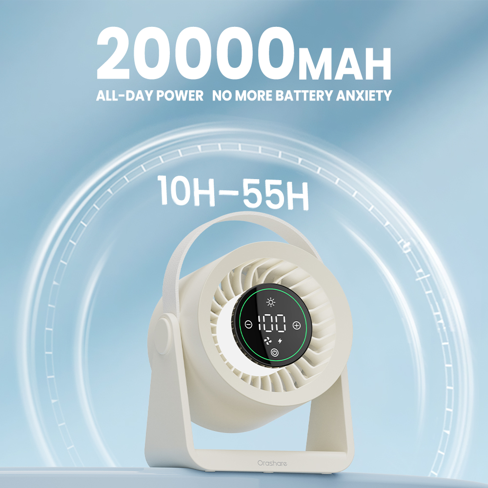 Orashare DF03L Max 20000mAh Rechargeable Desk Fan with LED Light 100 ...