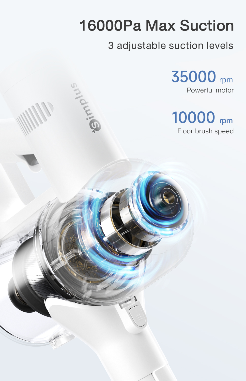 Simplus Cordless Vacuum Cleaner for Home Wireless Vacuum with Powerful ...