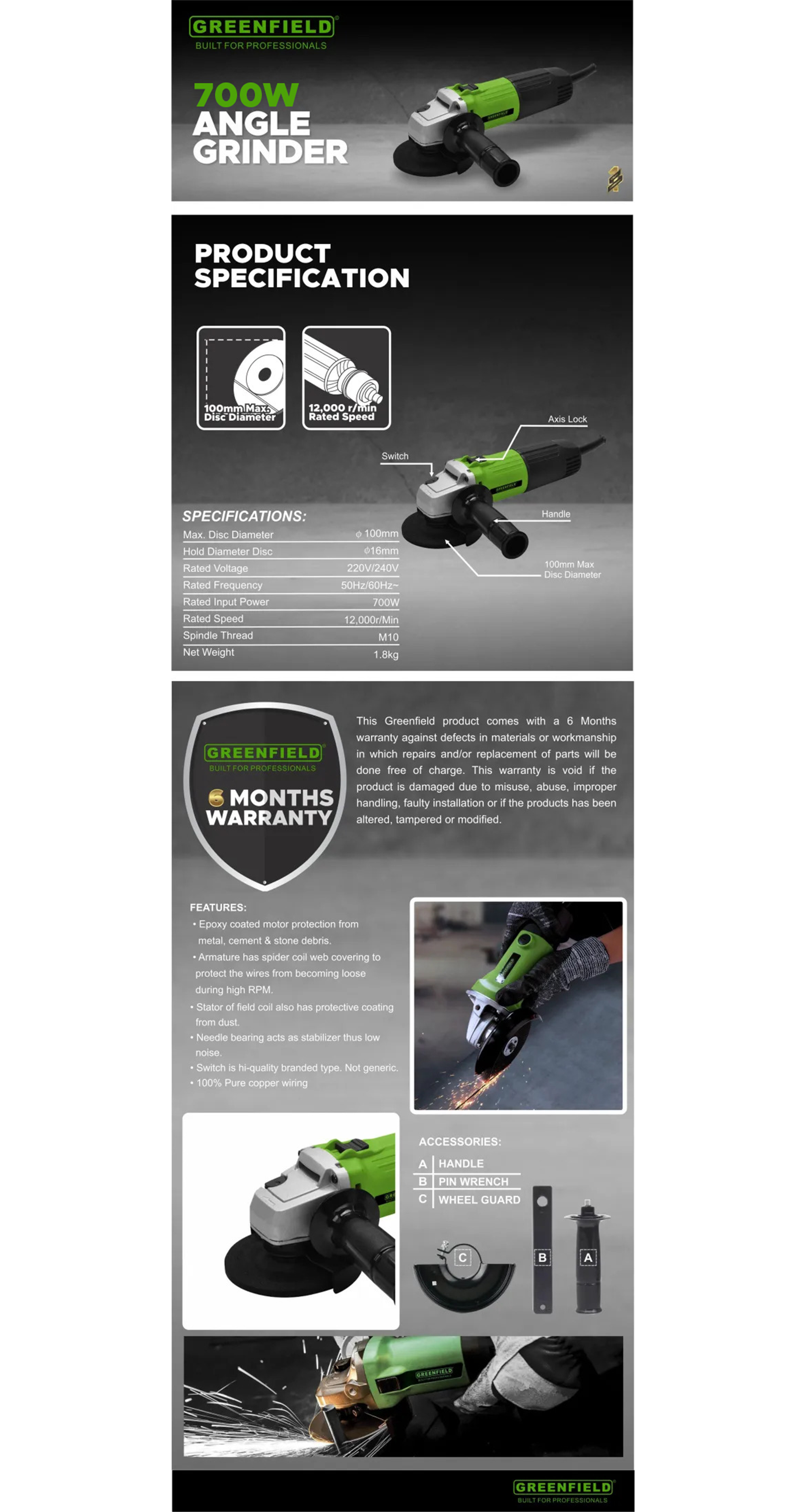 Greenfield Angle Grinder 700W (Slide Switch) - Power Tools/Home ...