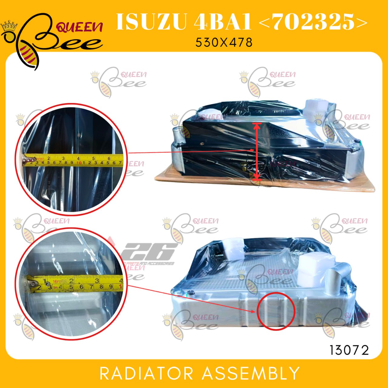 QUEEN BEE 13072 Isuzu 4BA1 Radiator Assembly M/T 5ROWS 530X478X68mm ...
