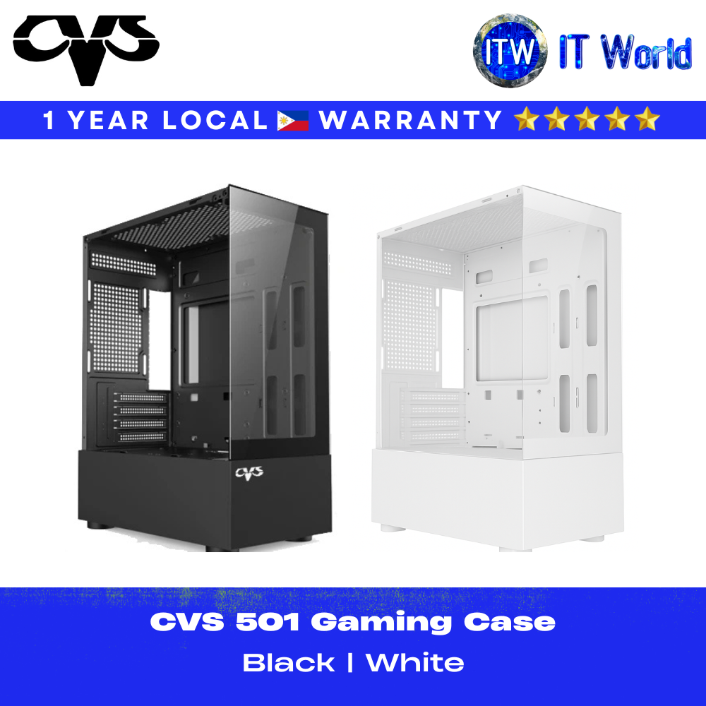 Itw | CVS 501 Gaming Case TG-Side TG-Front mATX Support - Black | White ...