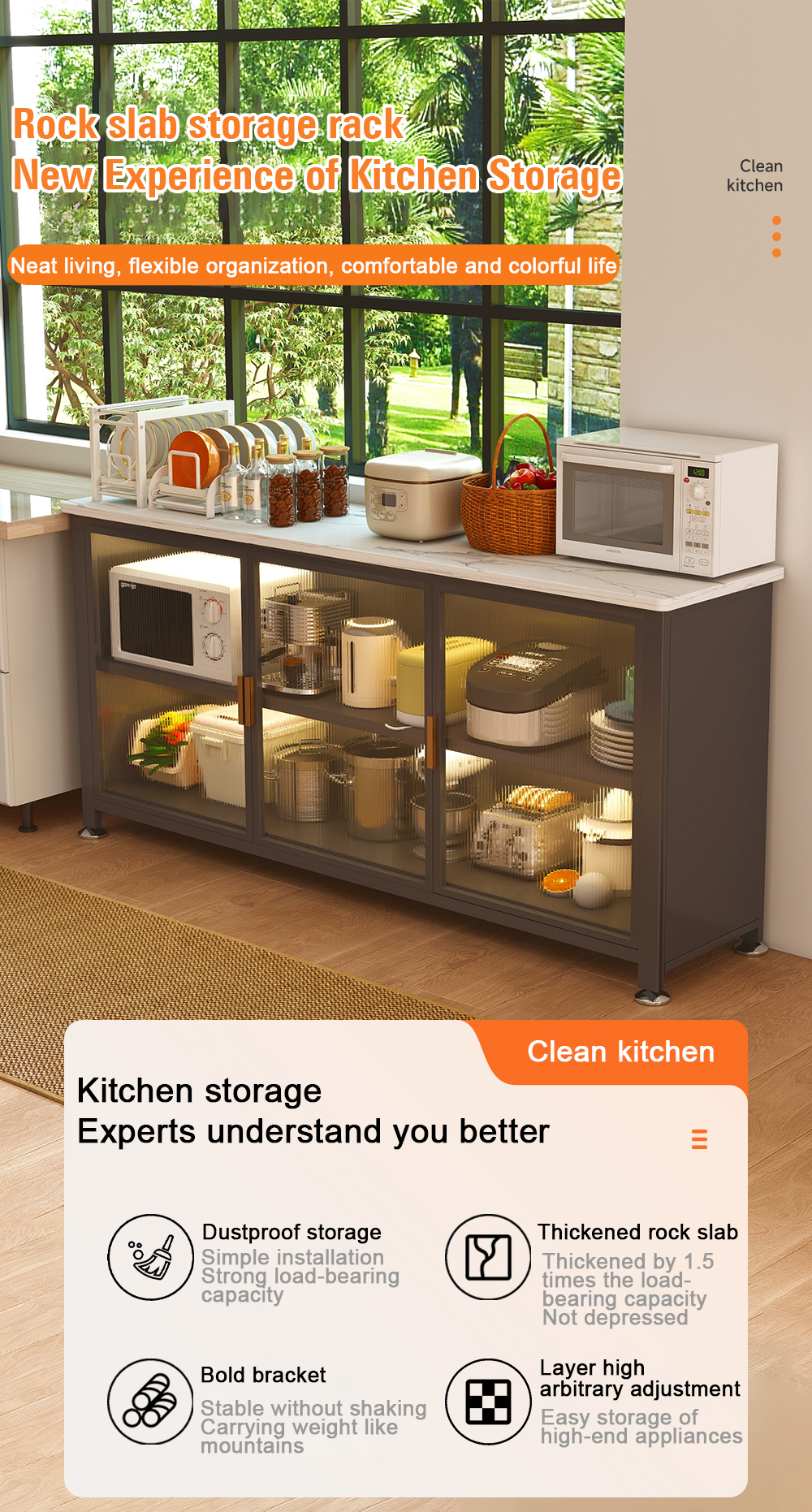 SWG Kitchen Storage Cabinet Sideboard Cupboard Cabon Steel Organizer ...