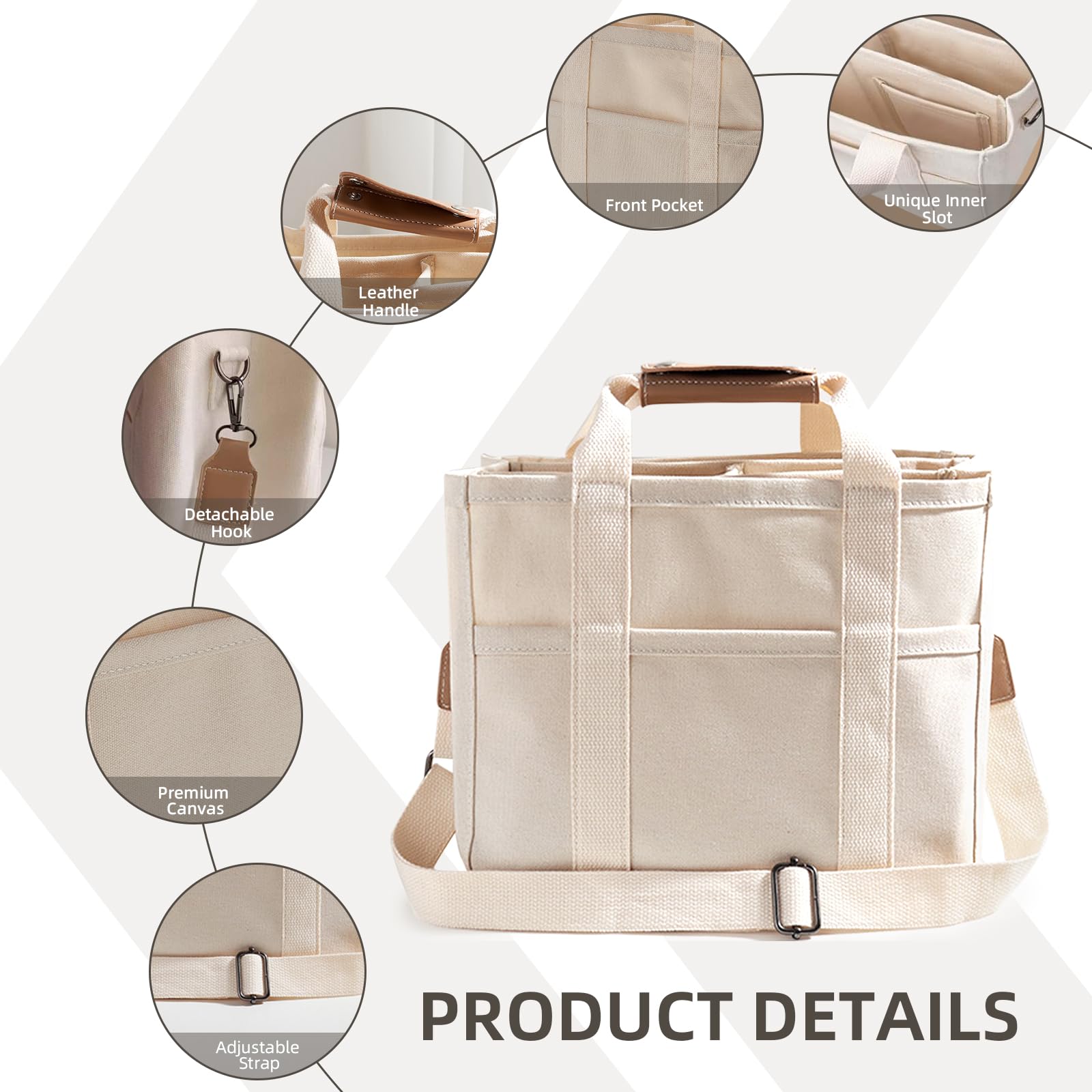 3-Layer Canvas Tote Bag Durable Lightweight Crossbody Shoulder Bag ...