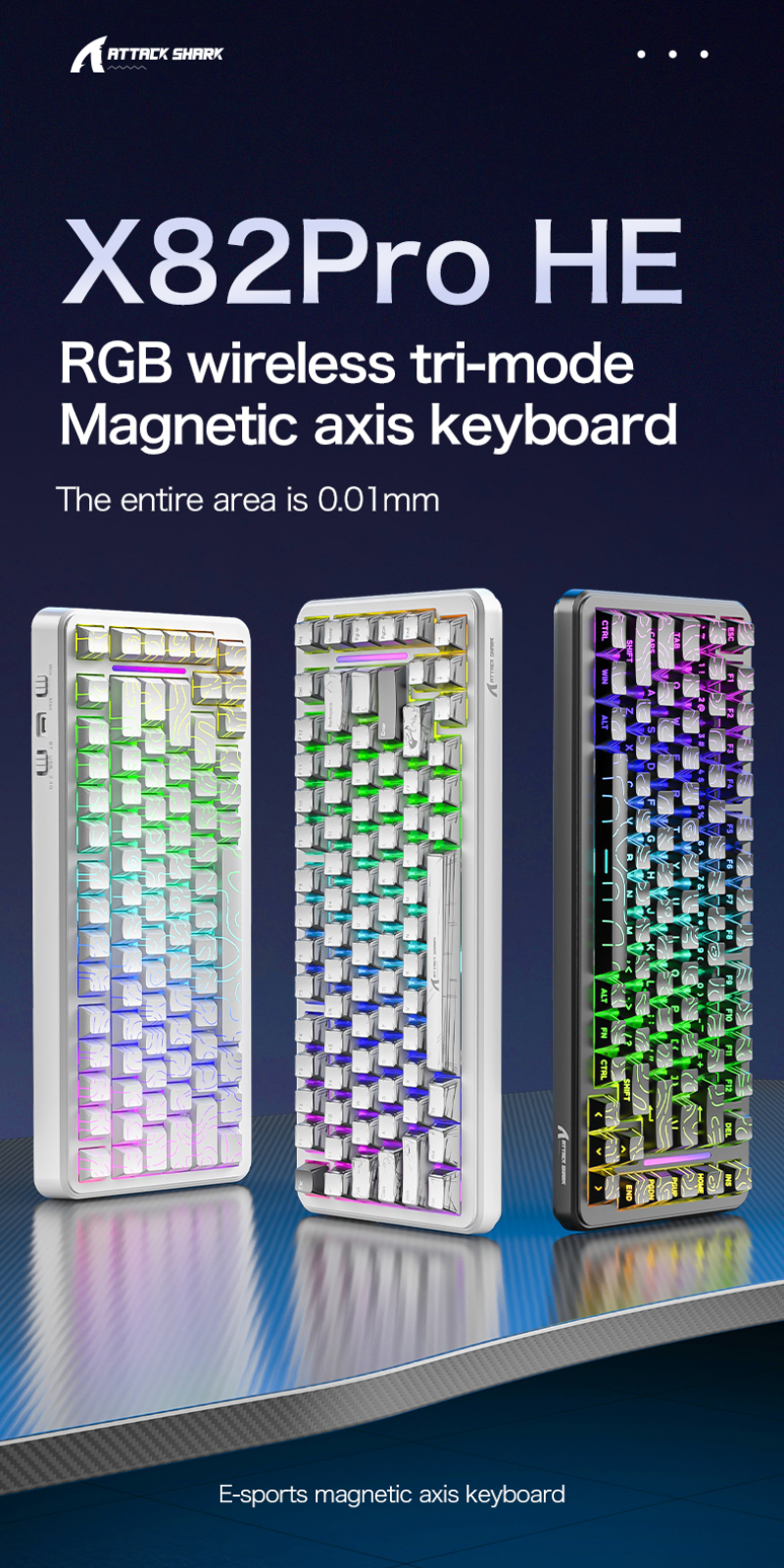 ATTACK SHARK X82 PRO HE Wireless 3 Mode Mechanical Keyboard Magnetic ...
