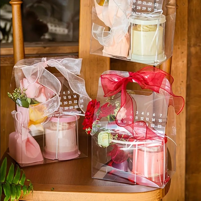 QJOQ.ph | 5PCS Transparent Acetate Flower Cake Box With Divider Handle ...