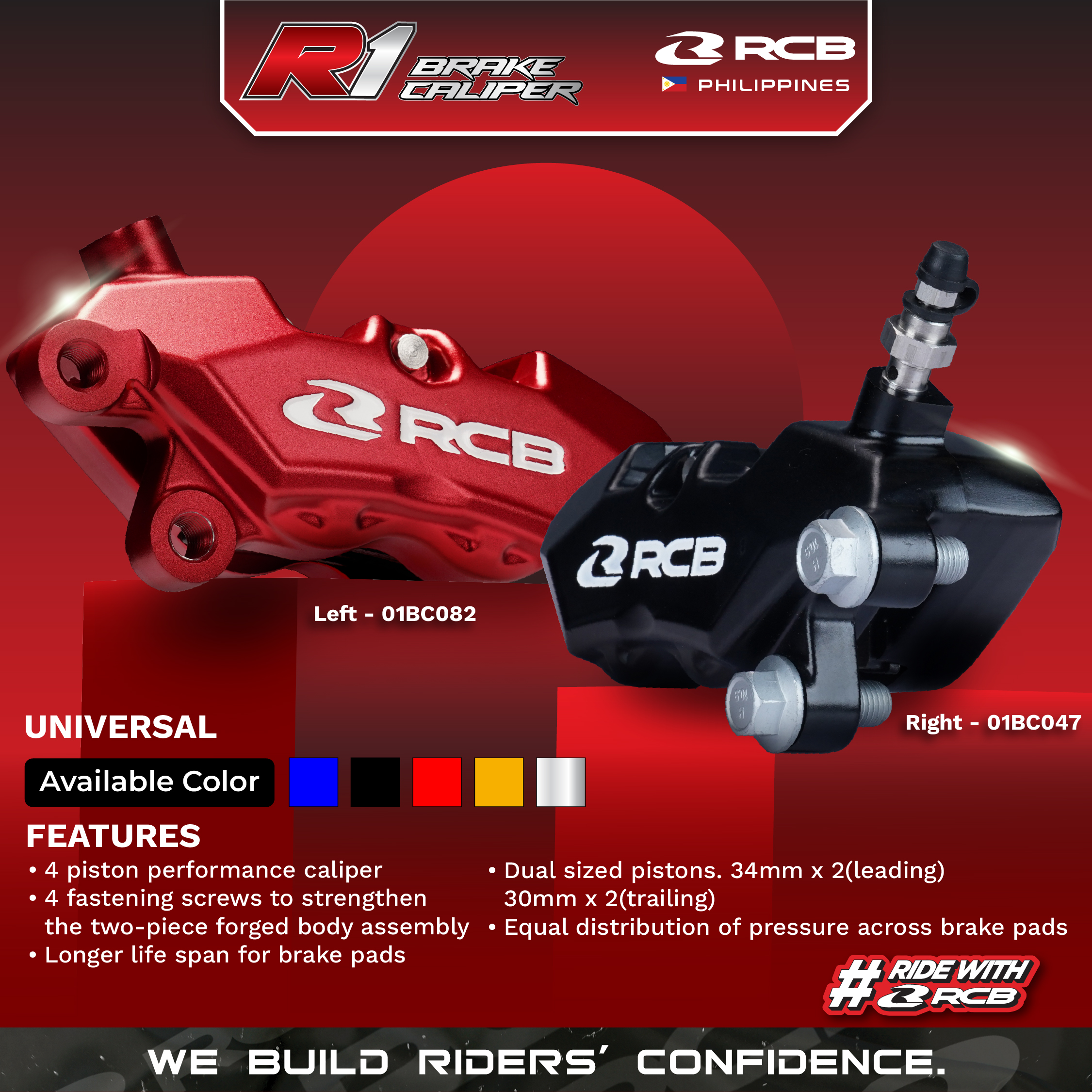 RCB Brake Caliper R1 Series 4 Piston Universal (Left and Right ...