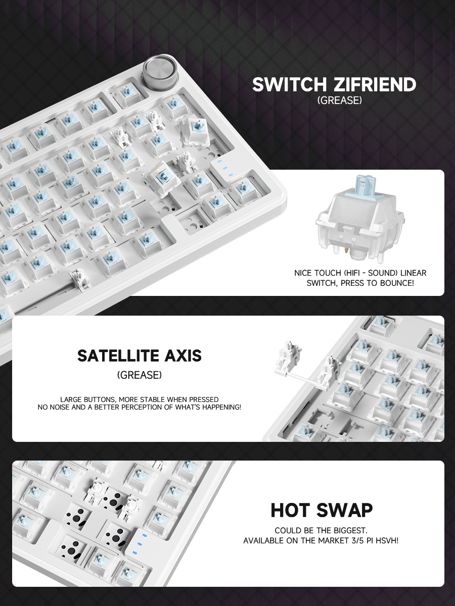 RX75 Pro Wireless Keyboard Wired Gaming Mechanical Keyboards Blue Hot ...