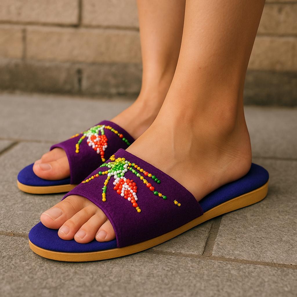 Alpombra 'Open-Toe' heavy sole ladies velvet beaded colorful slippers ...