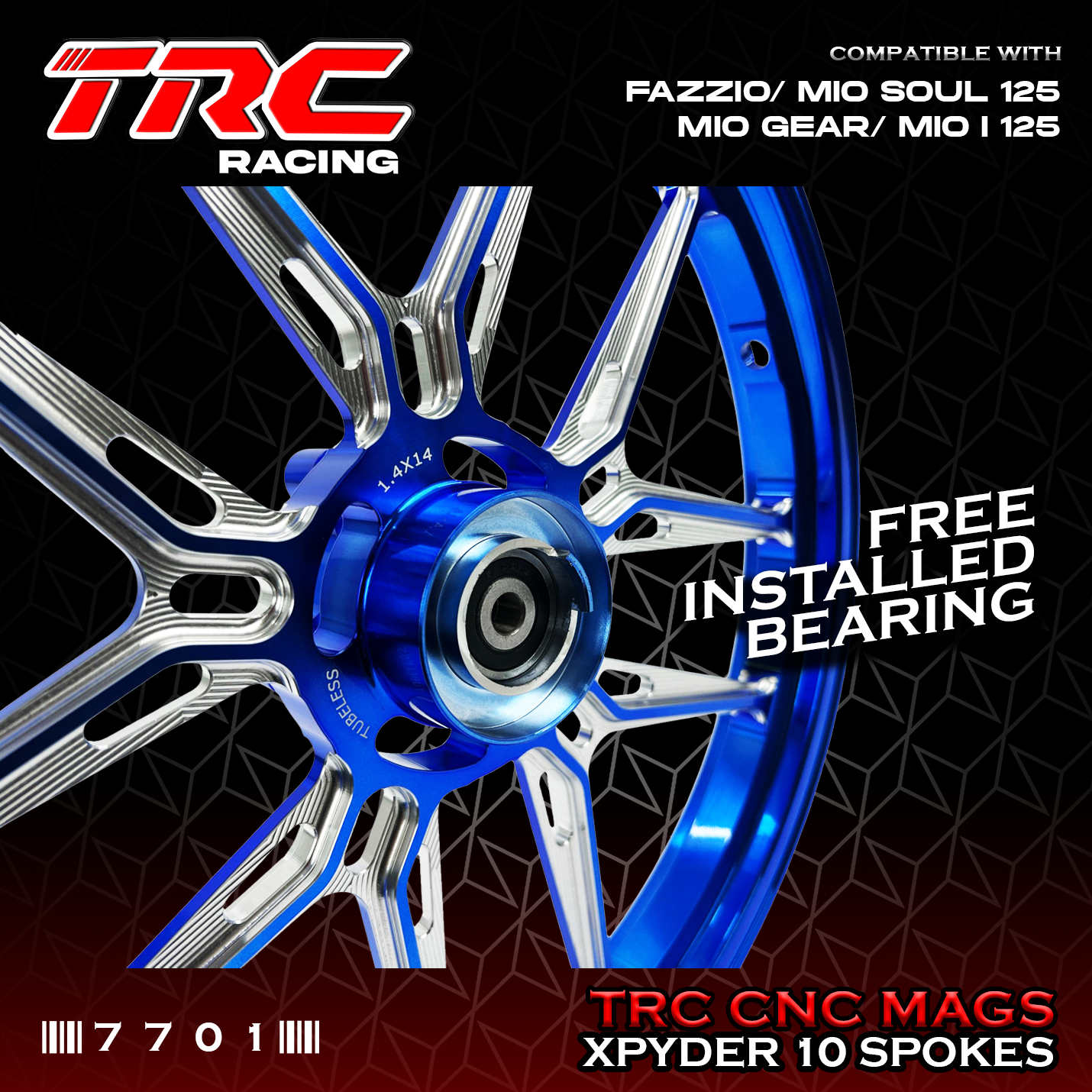 TRC CNC XPYDER 10 SPOKES MAG WHEELS (1.4F x 1.4R x 14) for FAZZIO/ SOUL ...