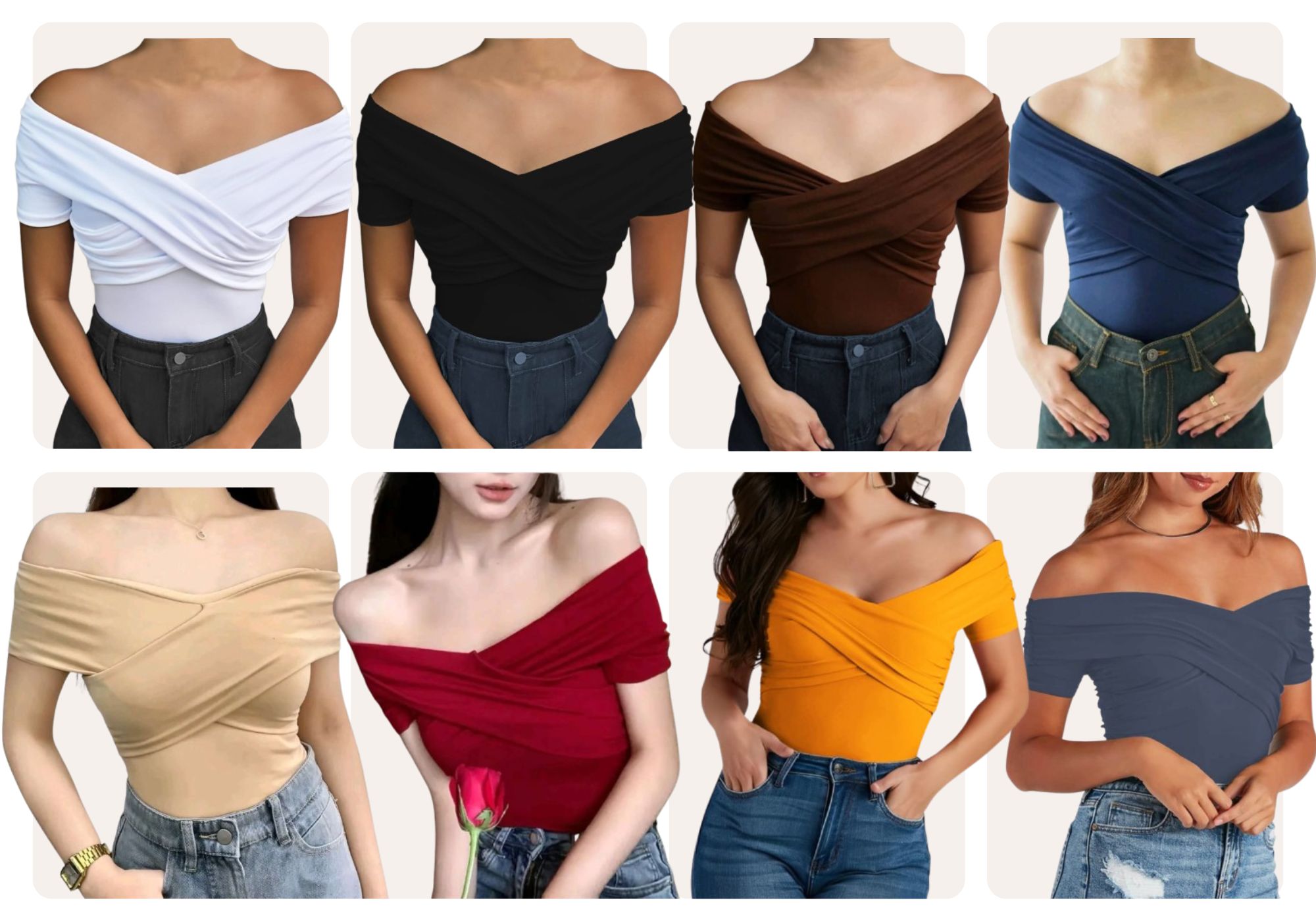 Off Shoulder Trending Top Front Cross Short Sleeves Tops For Women ...