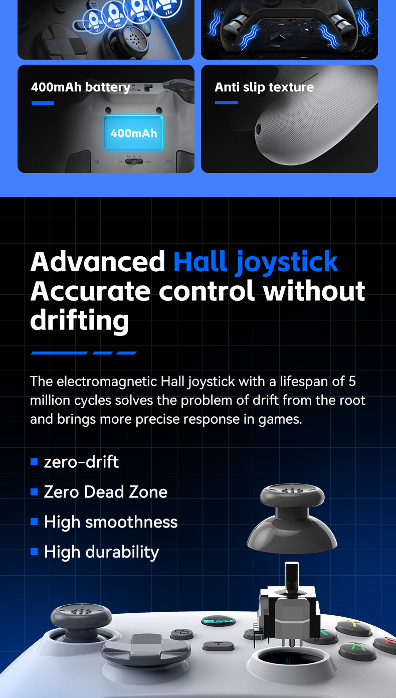 BSP G6 Wireless Game Controller Double Hall 5.3 BT Tri-Mode Gamepad Six ...