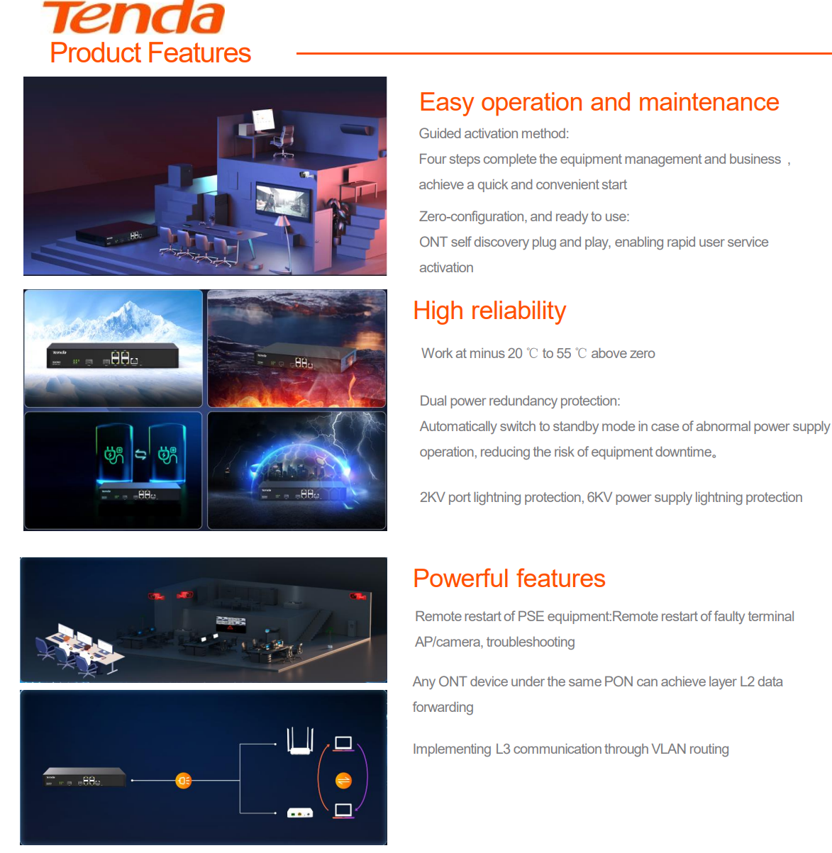 Tenda TES7001 Single Port GPON OLT Network Switches with SFP Module ...