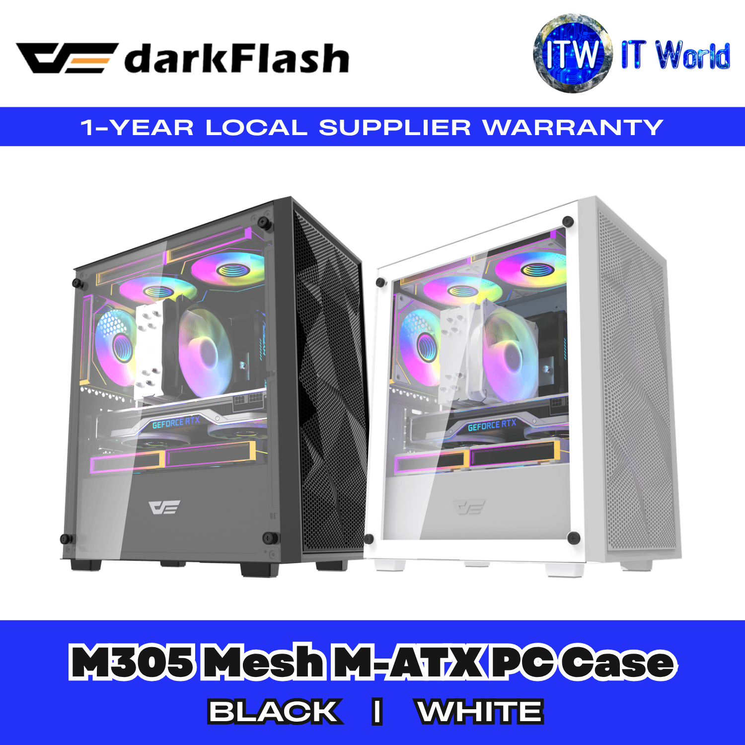 DarkFlash M305 Mesh M-ATX PC Case / Mesh Front / Tempered Glass / USB 3 ...