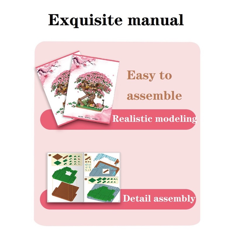 Pink Girl Sakura Tree House Compatible with Legos Small Particle ...