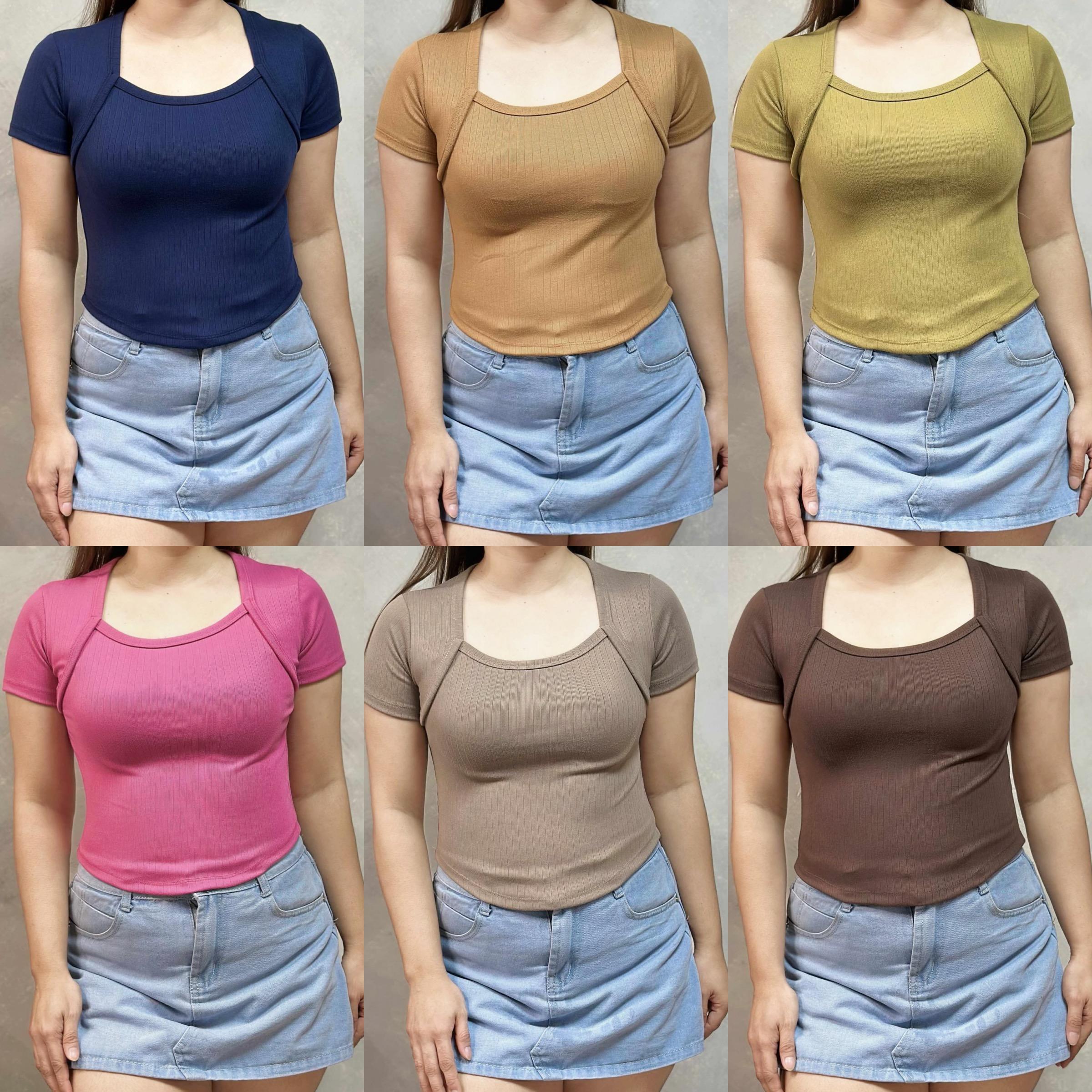 HEY ZOEY Madison Baby Tee Curved Hem Squareneck Slim Fit Textured ...