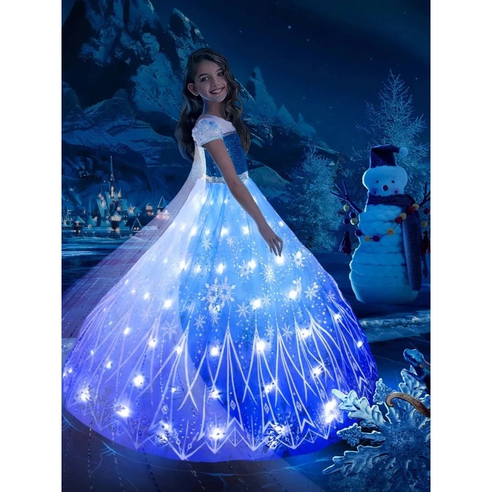 Disney Ice Princess Dress Costume for Kids Girls with Led Light Up for ...