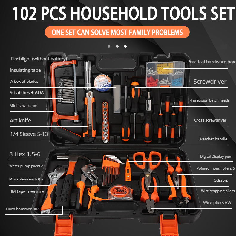 102pcs Tools Set High Quality Carbon Steel Home Tools Box Tools set Household Socket Wrench Set ...