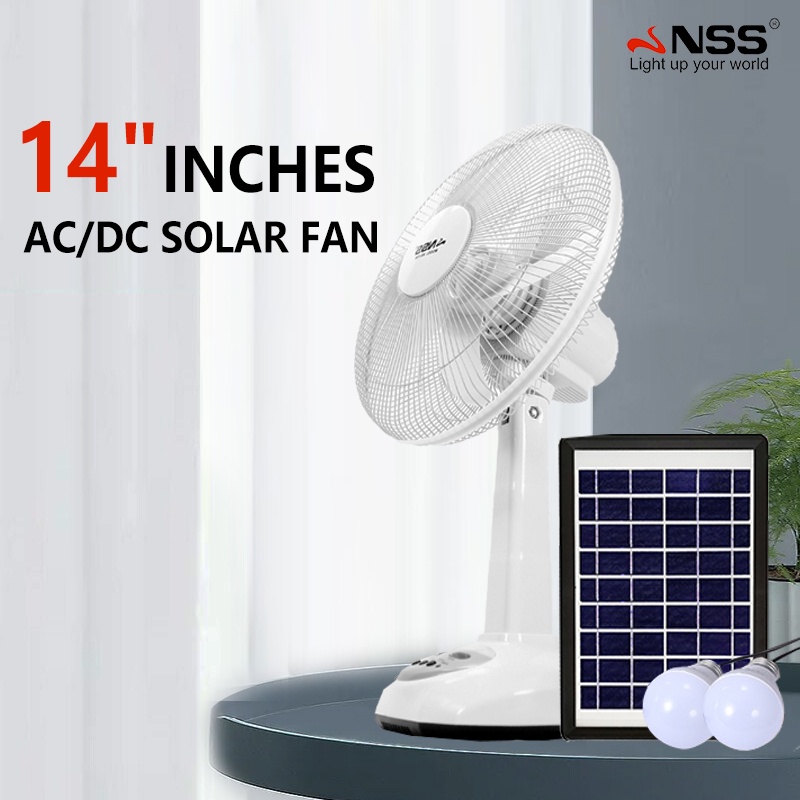 NSS Solar Rechargeable Electric Fan with LED Light - 12'' & 14'' (with ...