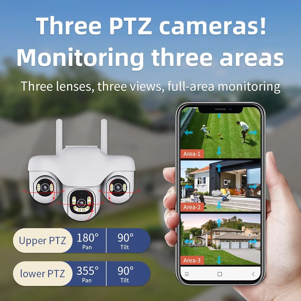 V380 Pro Three Lens Outdoor CCTV Camera Night Vision Two-Ways Wireless ...