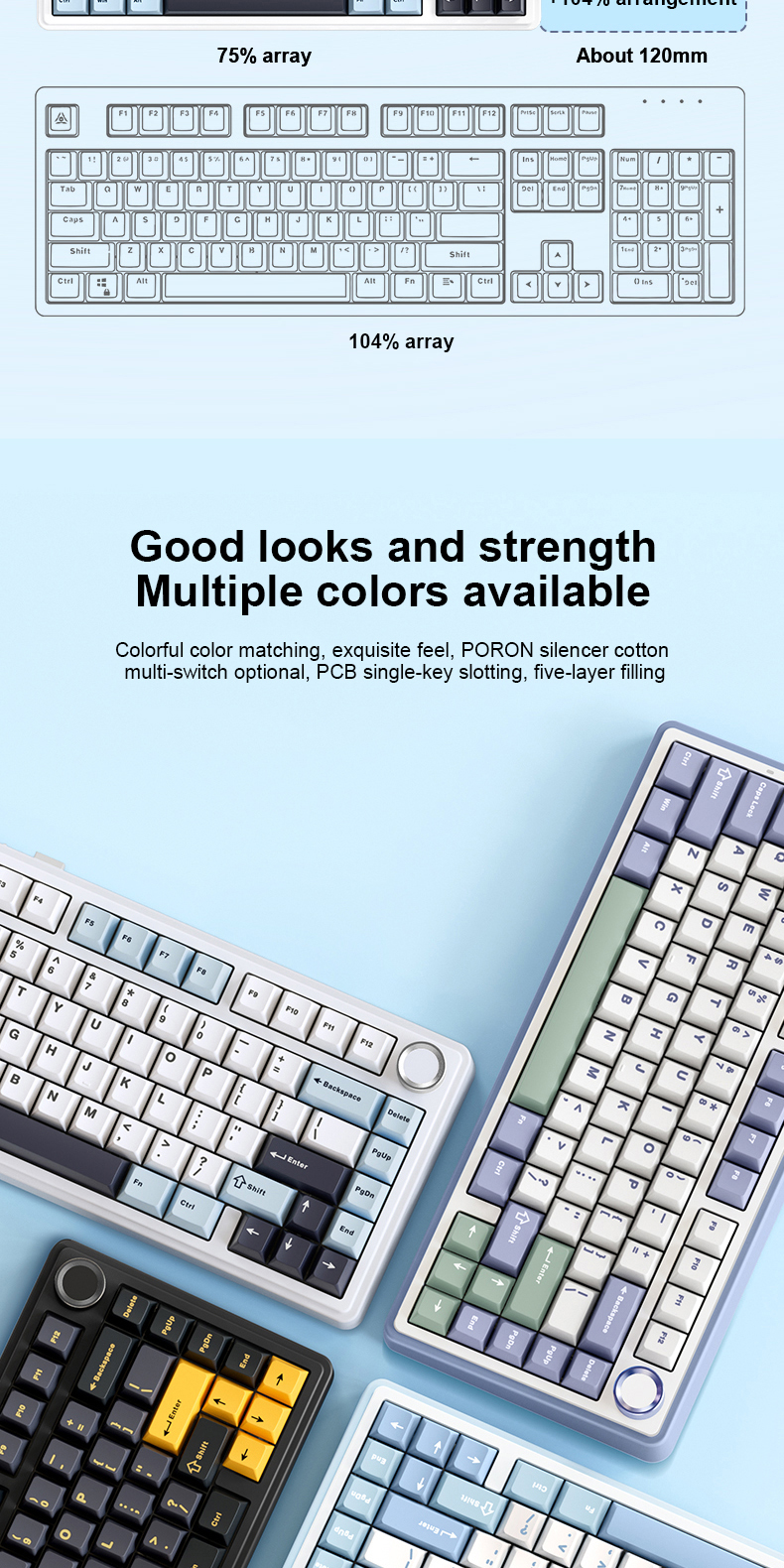 AULA F75 Customized Keyboard 80 Key Tri-Mode Bluetooth/2.4GHz/Type-C ...