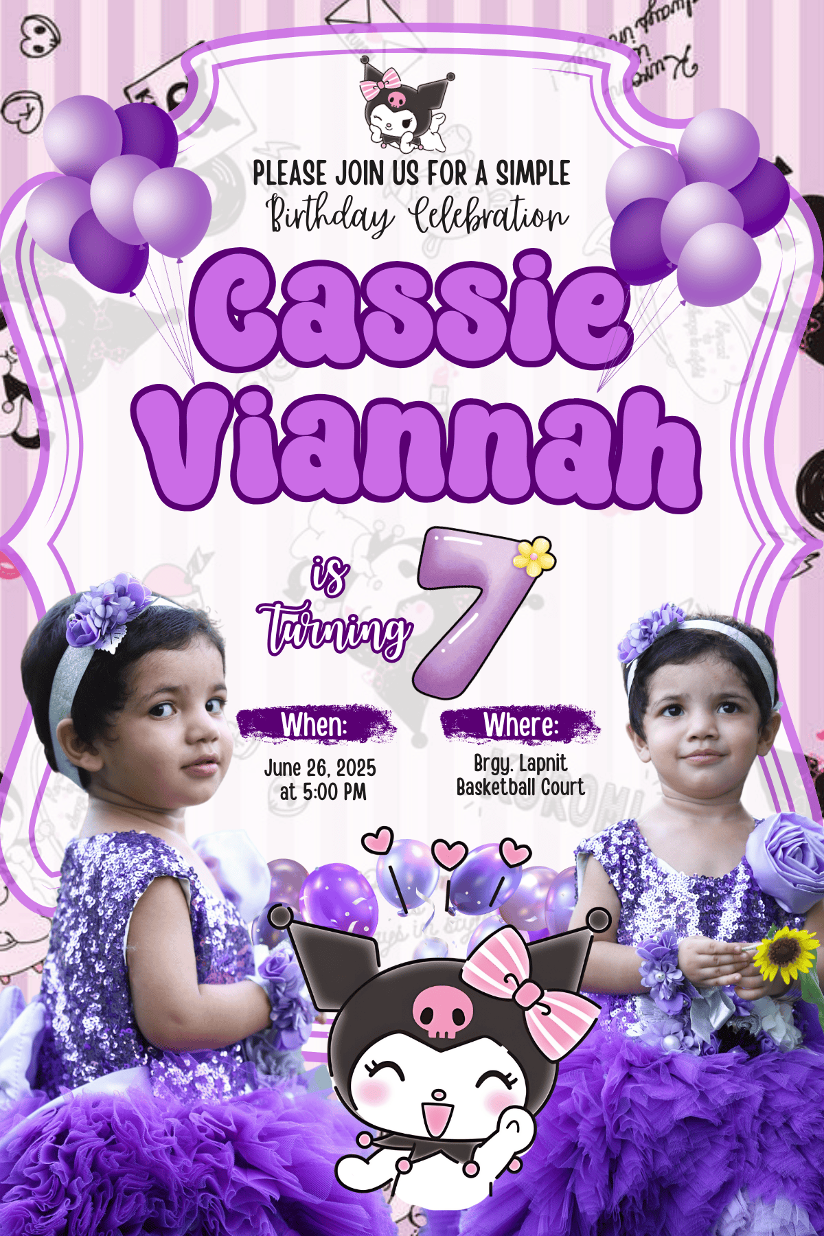 Kuromi Birthday Invitation | Customizable Digital & Printed Invite ...