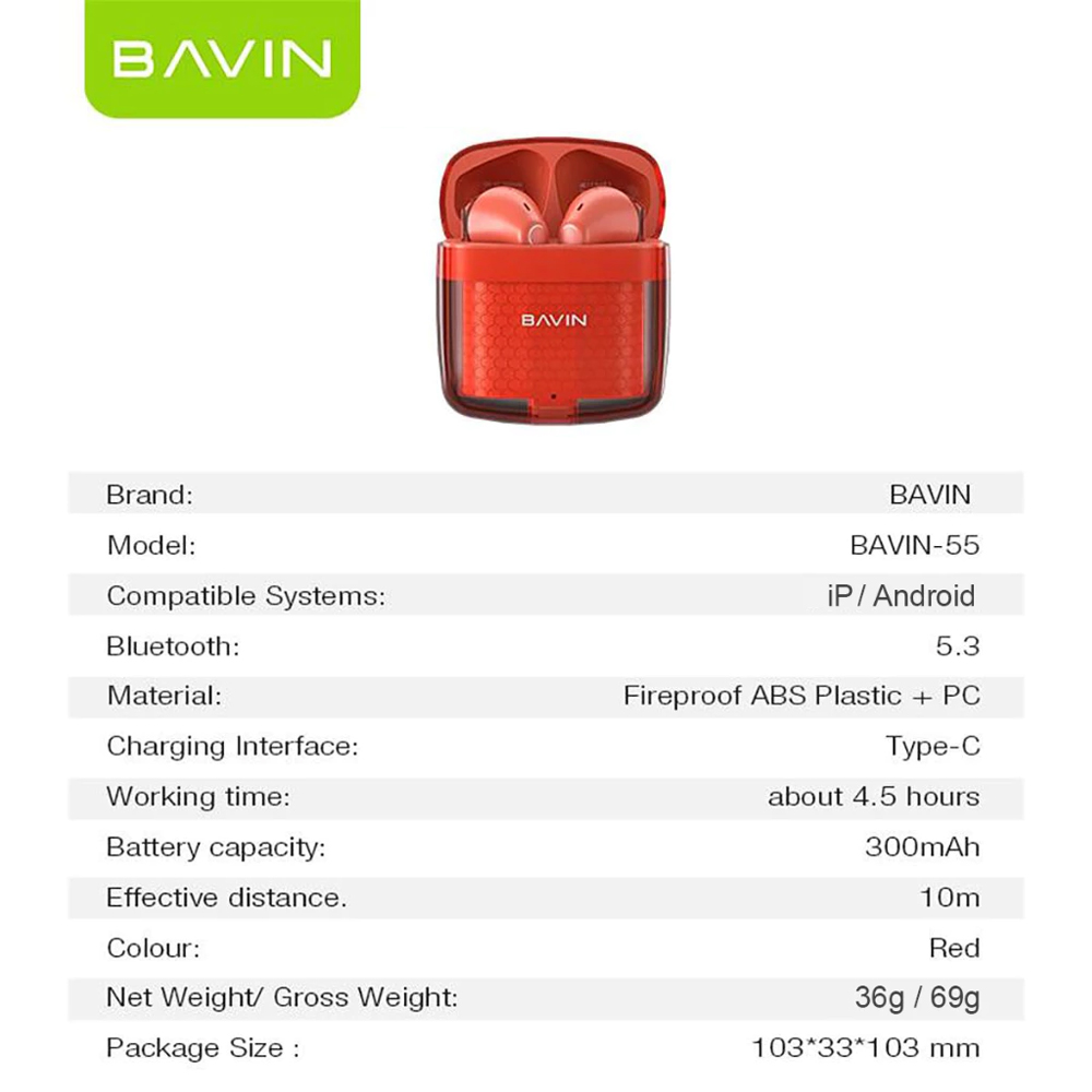 BAVIN BA55 300mAh TWS Bluetooth Wireless Earbuds w/ Touch Control & Long Endurance | Shopee ...